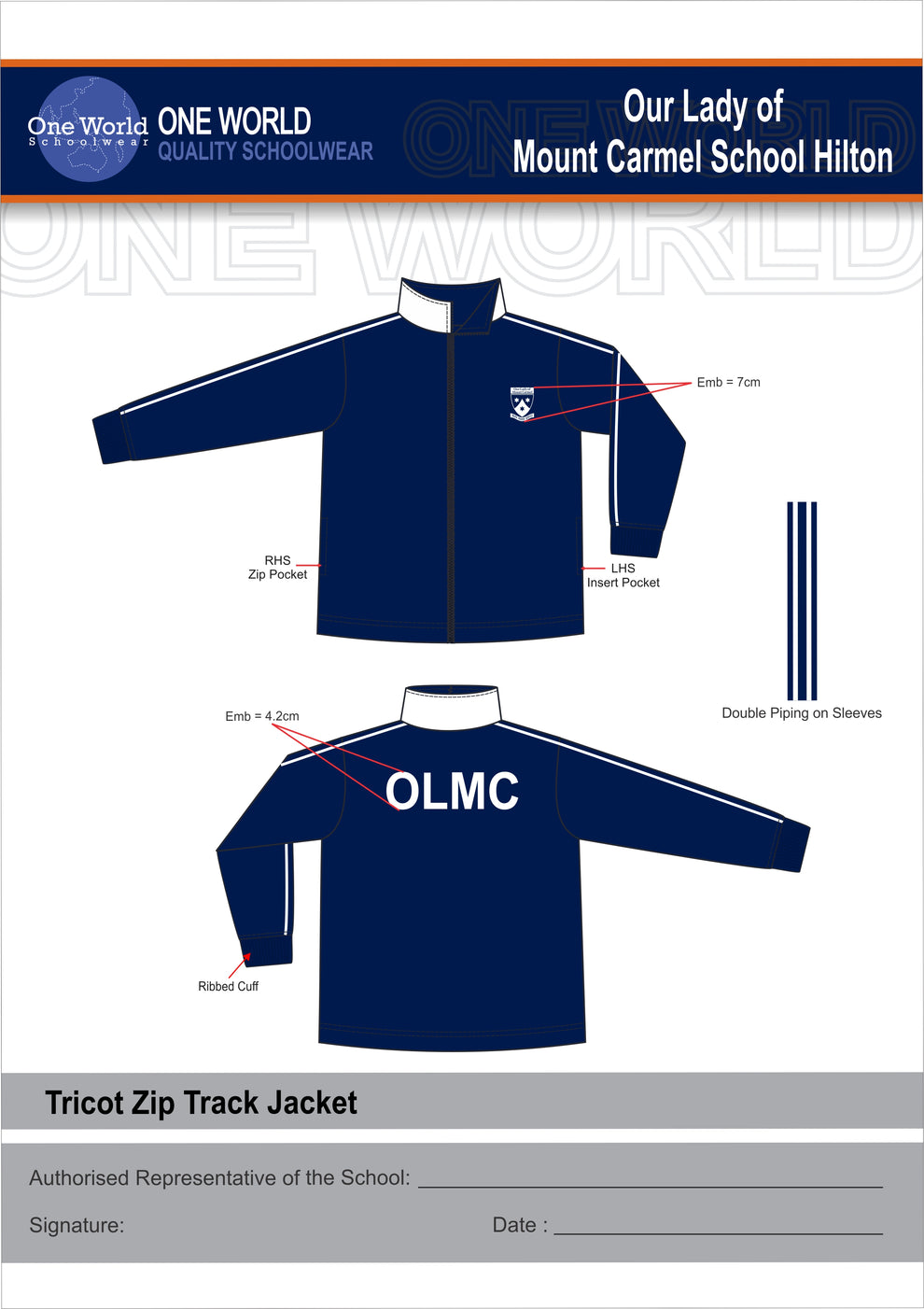 Track Jacket - Embroidered Logo – Our Lady of Mount Carmel School, Hilton